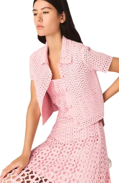 Maje Cropped Crochet Rhinestone Cardigan