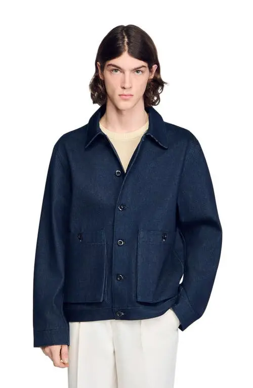 Sandro Denim Worker Jacket - Navy Blue