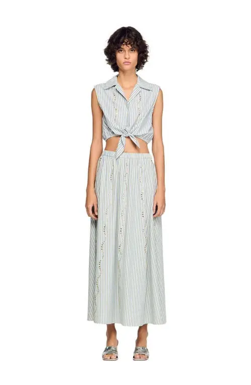 Sandro Striped Rhinestone Shirt - Blue