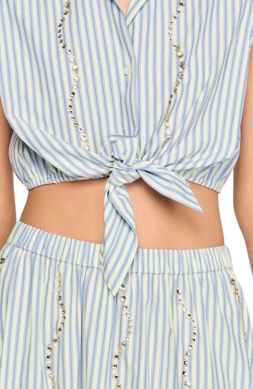 Sandro Striped Rhinestone Shirt - Blue