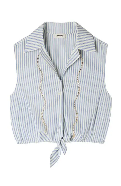Sandro Striped Rhinestone Shirt - Blue