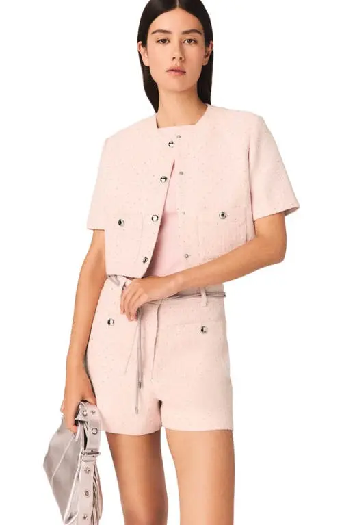 Maje Short-sleeved Tweed Jacket - Pink