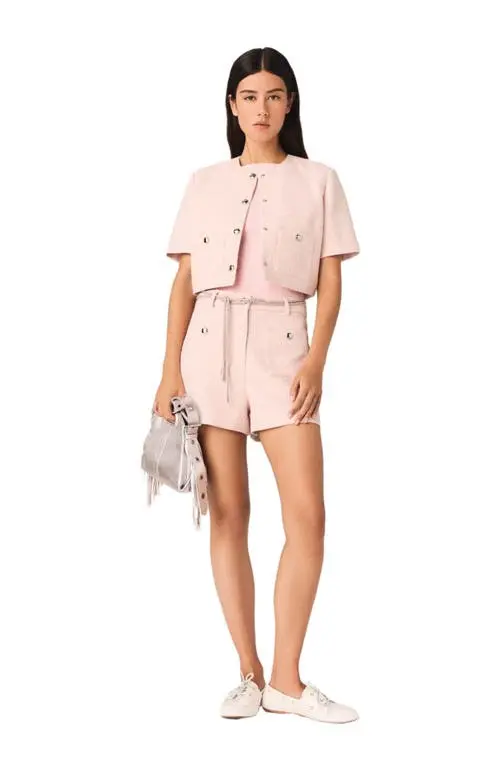 Maje Short-sleeved Tweed Jacket - Pink