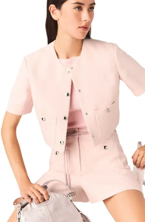 Maje Short-sleeved Tweed Jacket - Pink