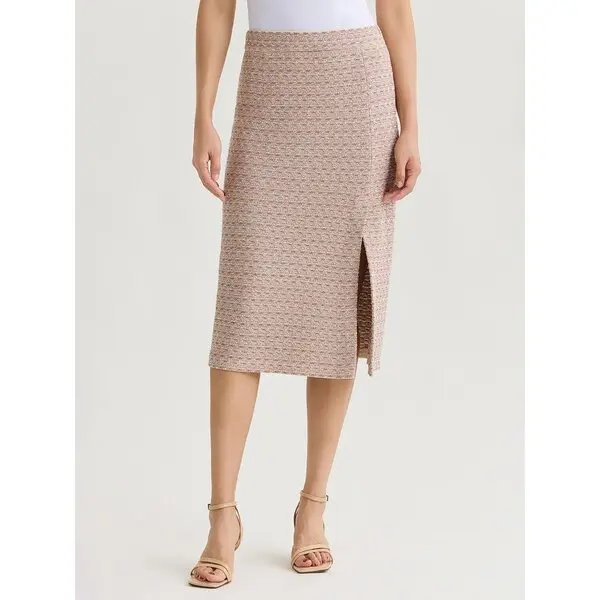 Misook Tonal Tweed Straight Knit Skirt - Beige