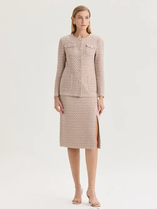 Misook Tonal Tweed Straight Knit Skirt