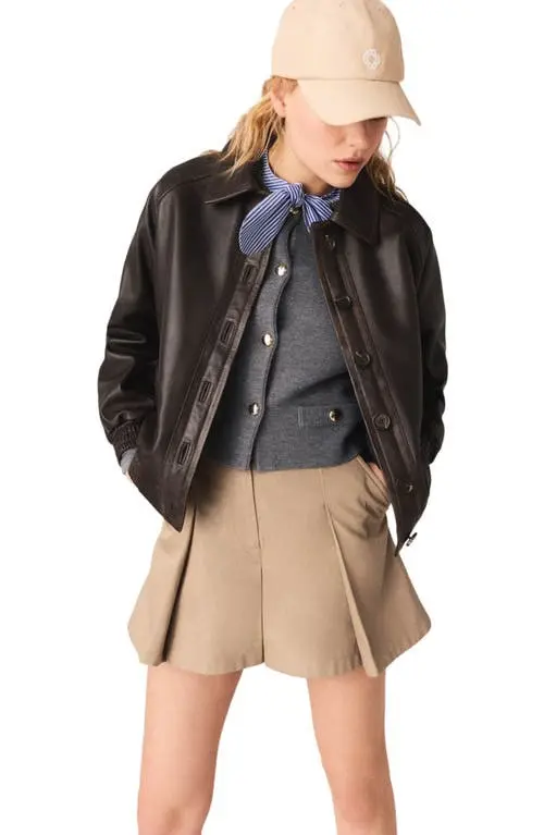 Maje Cropped Leather Aviator Jacket