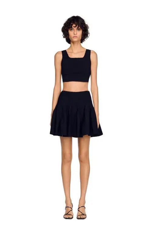 Sandro Cropped Decorative Knit Sweater - Black