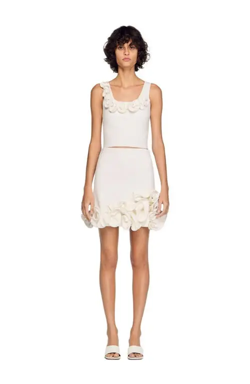 Sandro Floral Knit Crop Top - White