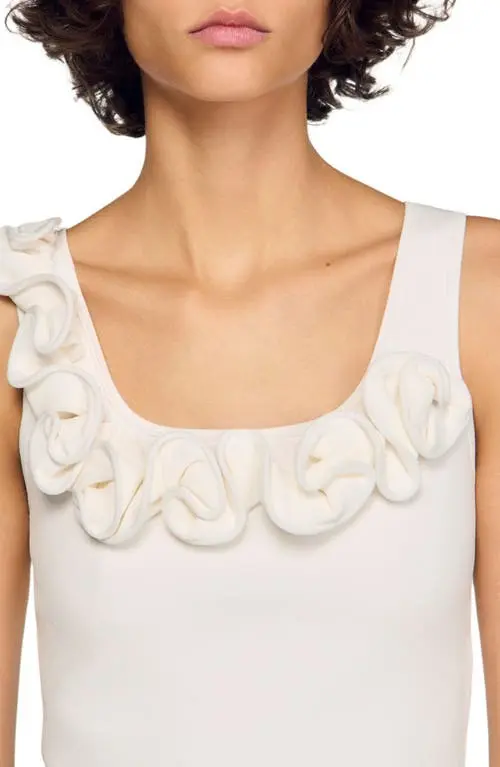 Sandro Floral Knit Crop Top - White