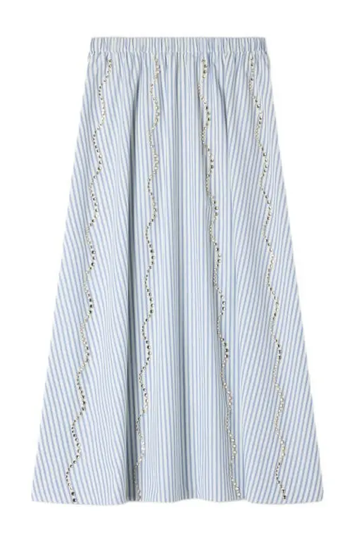 Sandro Rhinestone Striped Flared Long Skirt - Blue