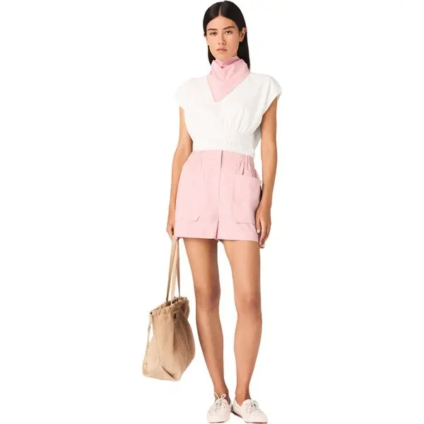 Maje Cotton Shorts With Embroidered Back Detail - Pink