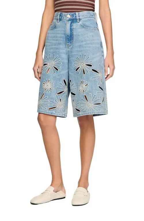 Sandro Embroidered Bermuda Shorts - Blue Jean