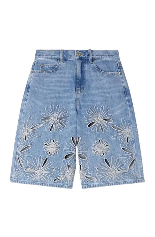 Sandro Embroidered Bermuda Shorts - Blue Jean