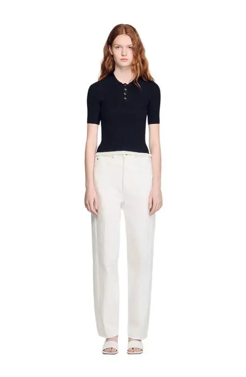 Sandro Decorative Knit Polo Shirt - Black