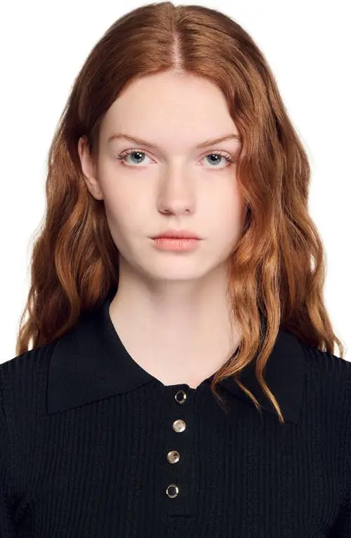 Sandro Decorative Knit Polo Shirt - Black