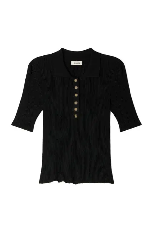 Sandro Decorative Knit Polo Shirt - Black
