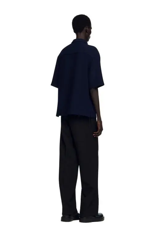 Sandro Textured Shark Collar Shirt - Navy Blue