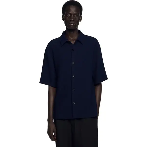 Sandro Textured Shark Collar Shirt - Navy Blue