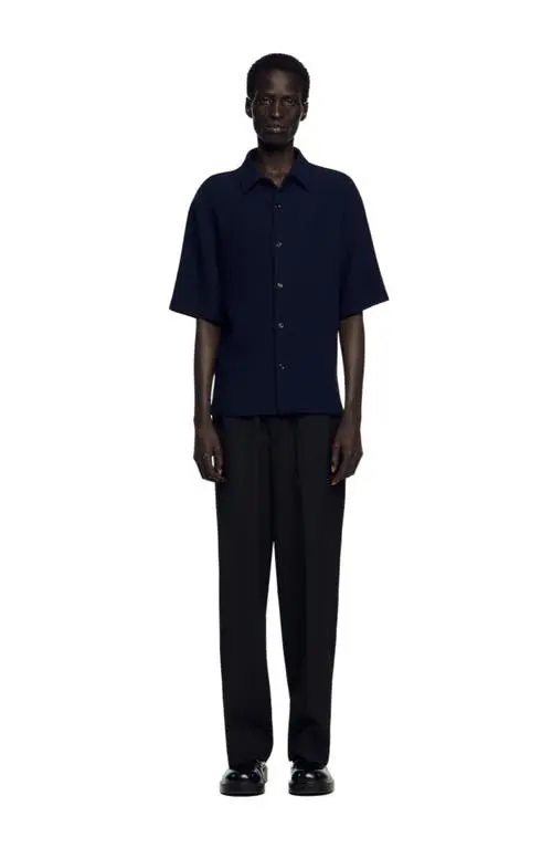 Sandro Textured Shark Collar Shirt - Navy Blue