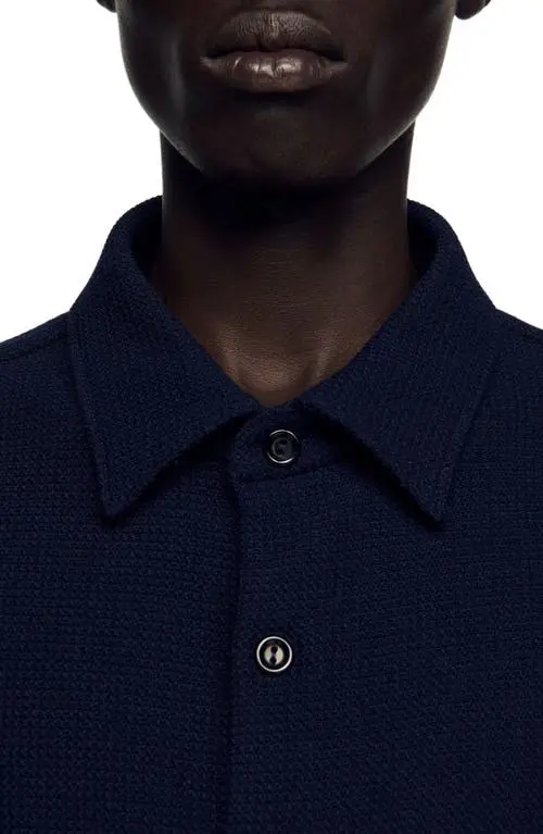 Sandro Textured Shark Collar Shirt - Navy Blue