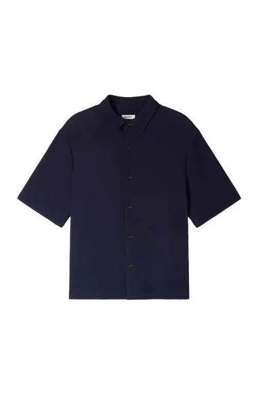 Sandro Textured Shark Collar Shirt - Navy Blue
