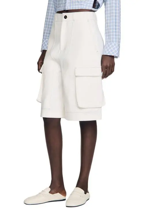 Sandro Wide-leg Cotton Bermuda Shorts - Ivory