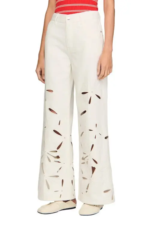 Sandro Wide-leg Embroidered Jeans - White