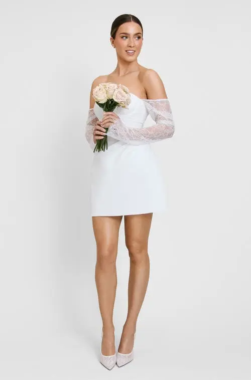 SIX STORIES Lace Bardot Mini Dress