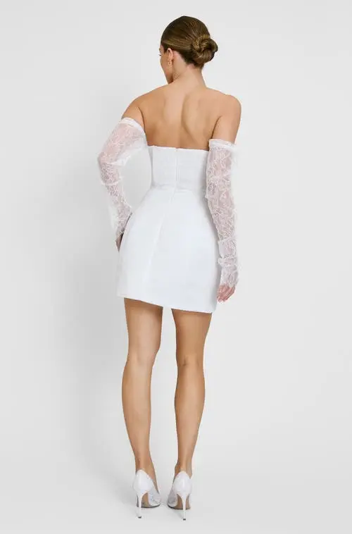SIX STORIES Lace Bardot Mini Dress