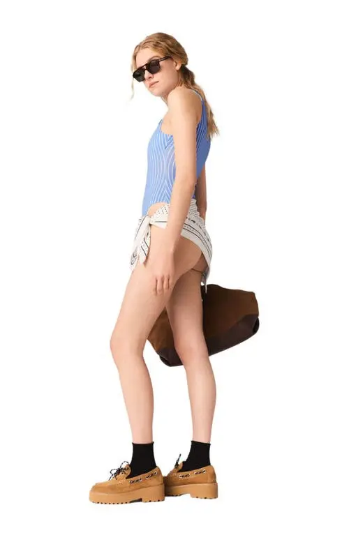 Maje Striped Bodysuit - Blue White Stripes