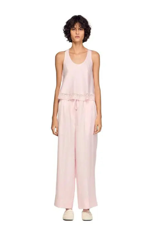 Sandro Satin-effect Wide-leg Trousers - Light Pink