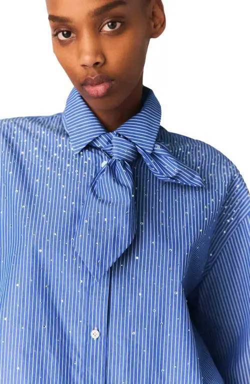 Maje Striped Shirt With Rhinestones And Removable Tie