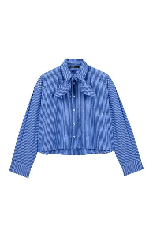 Maje Striped Shirt With Rhinestones And Removable Tie