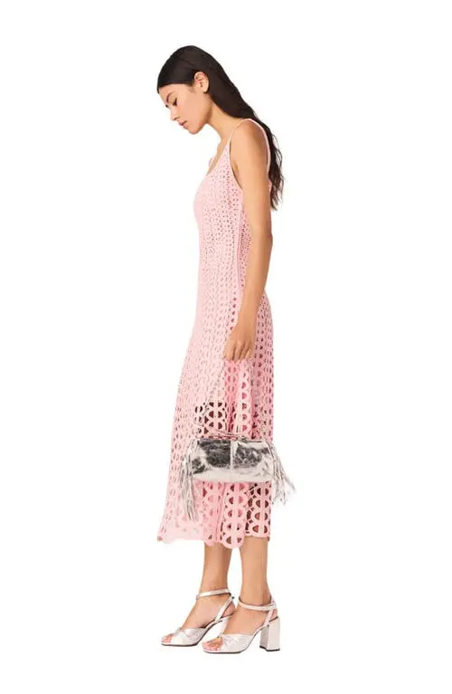 Maje Rhinestone Crochet Midi Dress
