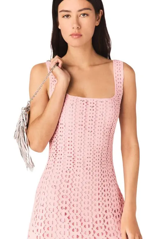 Maje Rhinestone Crochet Midi Dress