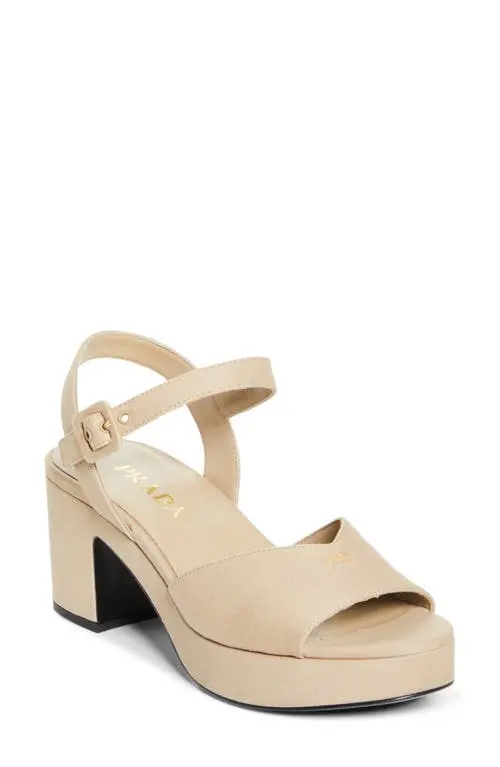 Prada Block Heel Platform Sandal - Khaki