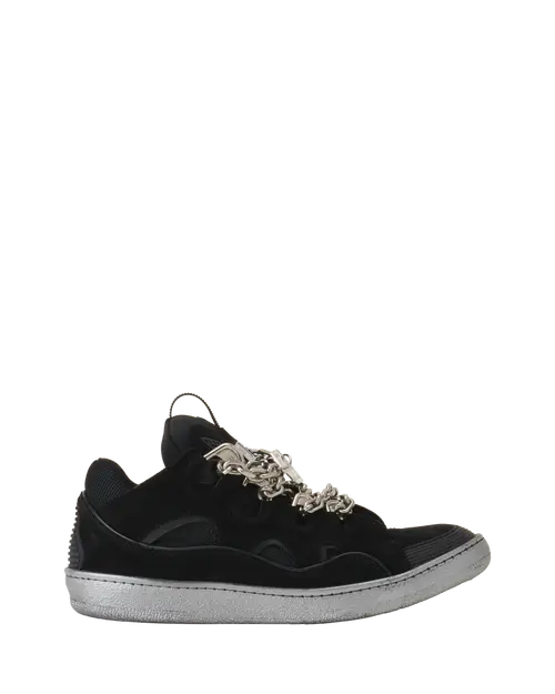 LANVIN Curb Chain Suede Sneakers - Black