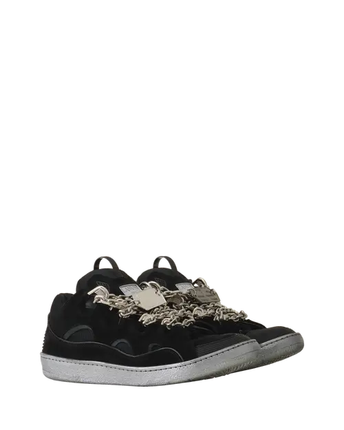 LANVIN Curb Chain Suede Sneakers - Black