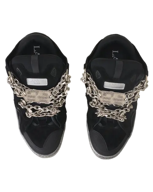 LANVIN Curb Chain Suede Sneakers - Black