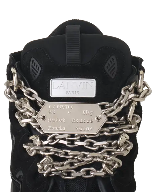 LANVIN Curb Chain Suede Sneakers - Black