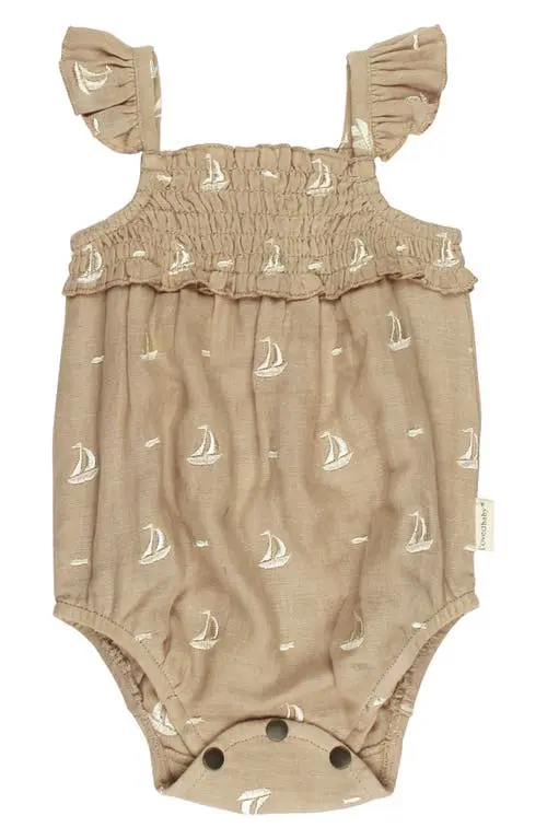 L'OVEDBABY Organic Cotton Embroidered Anchor Romper - Oatmeal Sailboat