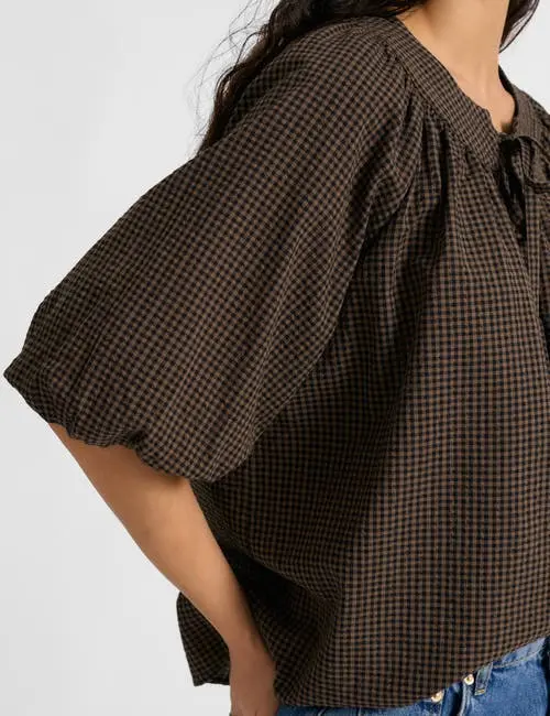 ALBARAY Gingham Blouson Sleeve Top