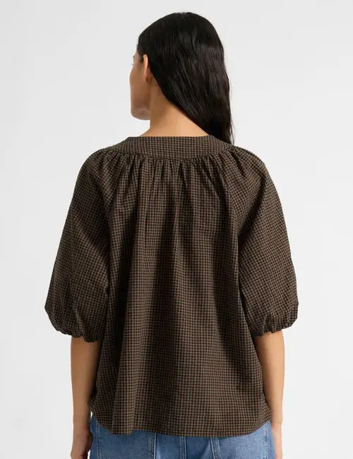 ALBARAY Gingham Blouson Sleeve Top