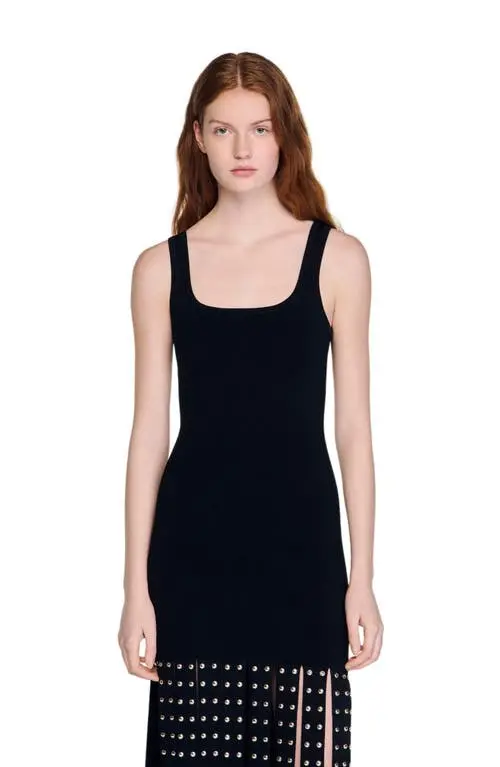 Sandro Fringed Knit Maxi Dress - Black