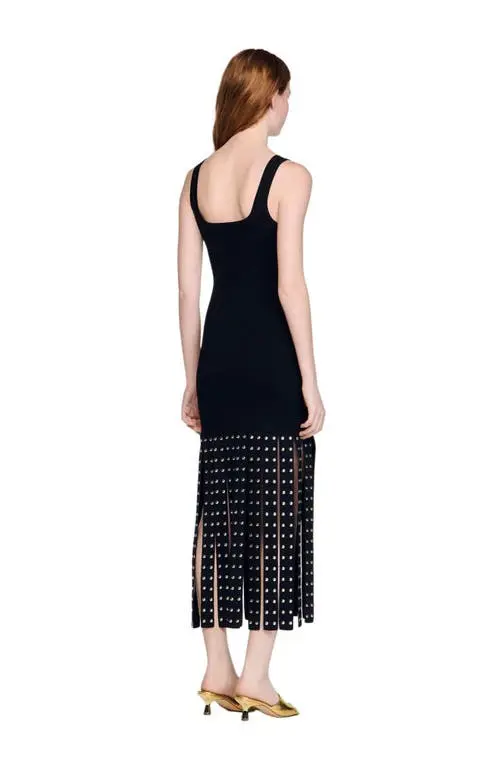 Sandro Fringed Knit Maxi Dress