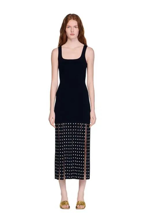 Sandro Fringed Knit Maxi Dress