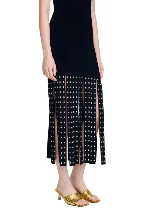 Sandro Fringed Knit Maxi Dress