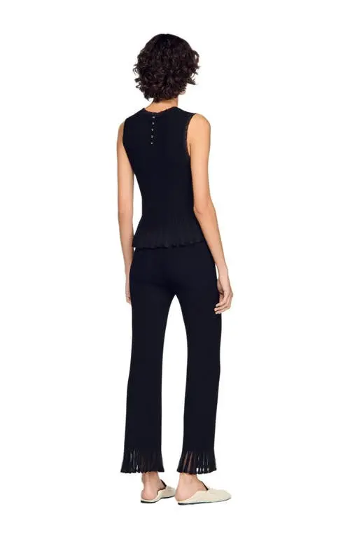 Sandro Fitted Ottoman Knit Top With Ruffles