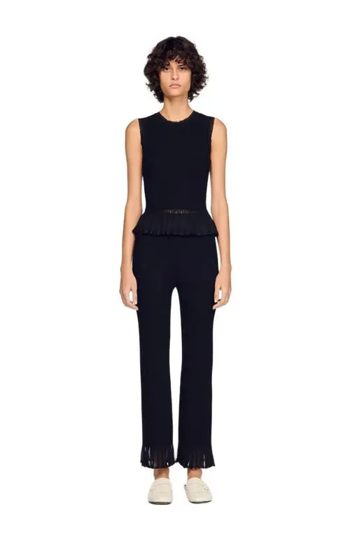 Sandro Fitted Ottoman Knit Top With Ruffles